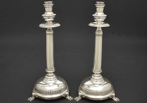 Antigo par de castiçais em prata peruana Sterlin